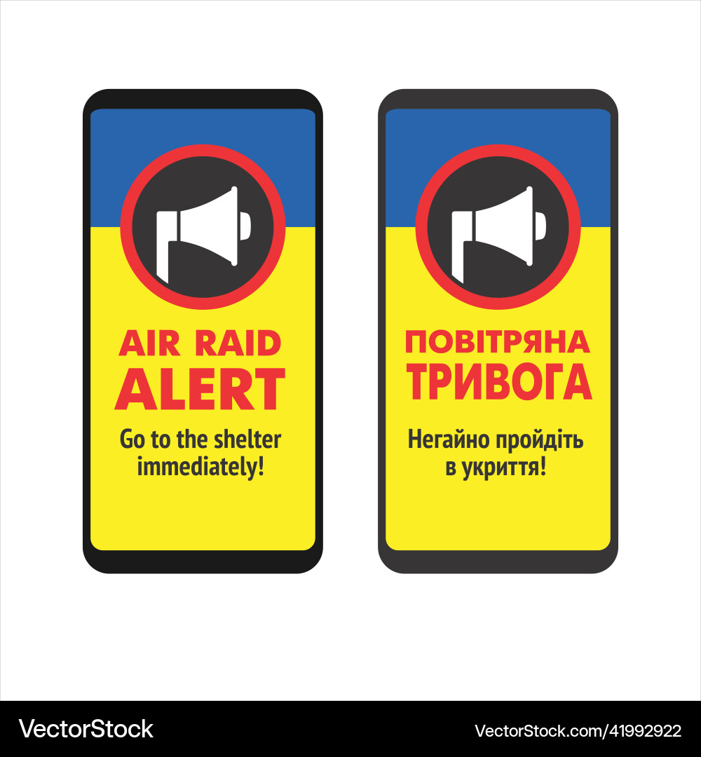 Smartphone with air raid alert message on screen Vector Image