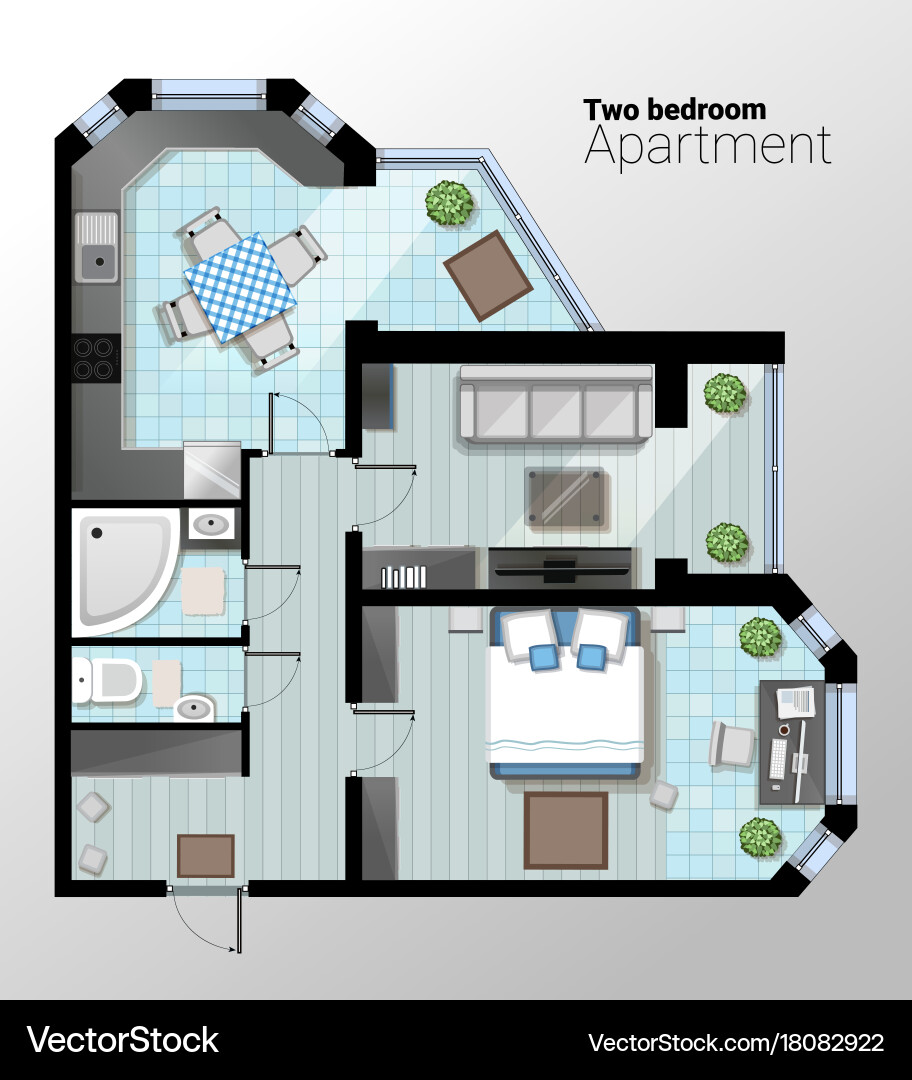 Top view of modern two bedroom Royalty Free Vector Image