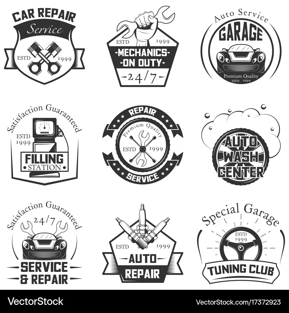 Car service logos vintage labels badges Royalty Free Vector