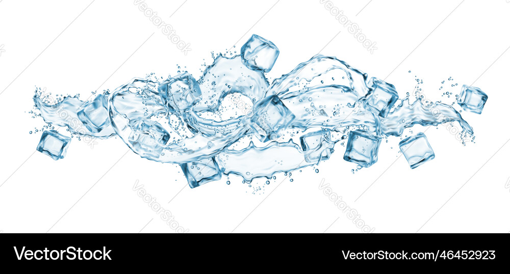 Frozen ice cubes water wave splashes and drops Vector Image