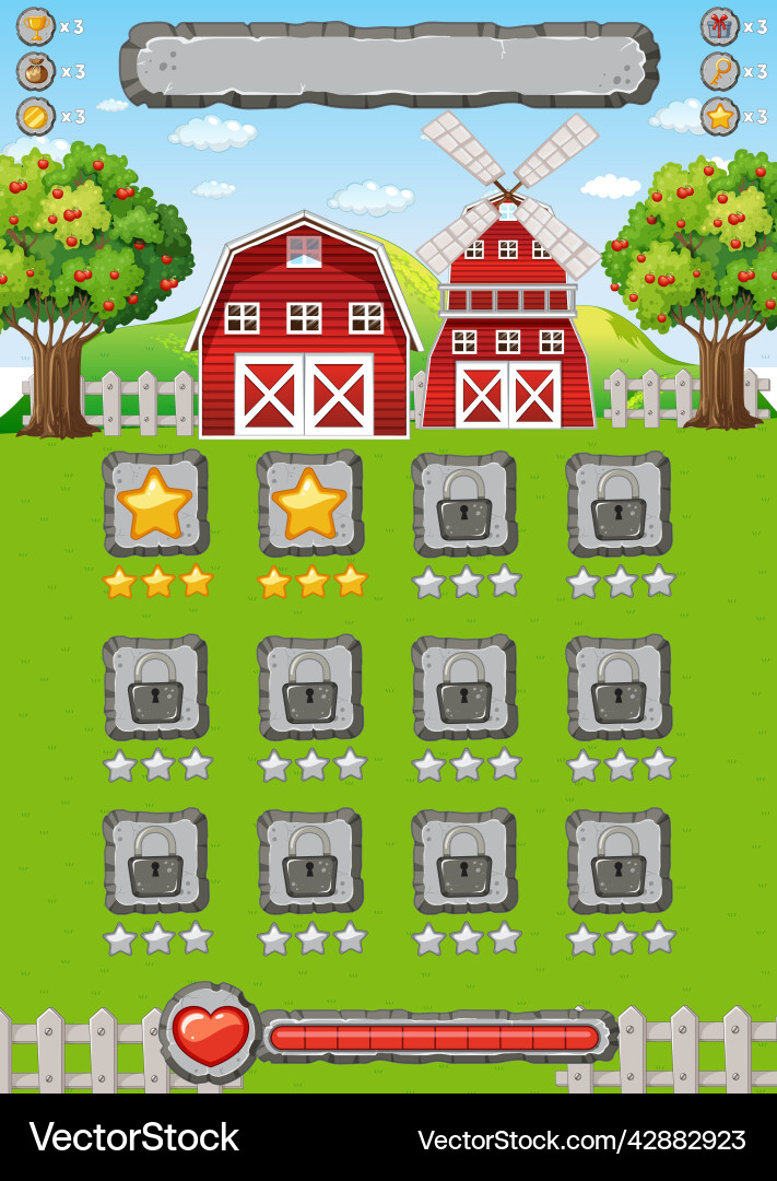 Game template rural farm background Royalty Free Vector