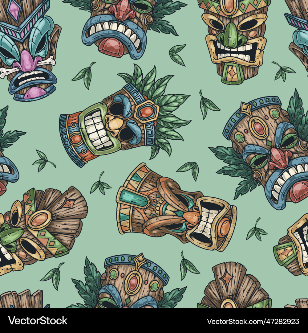 Polynesian tiki colorful seamless pattern Vector Image