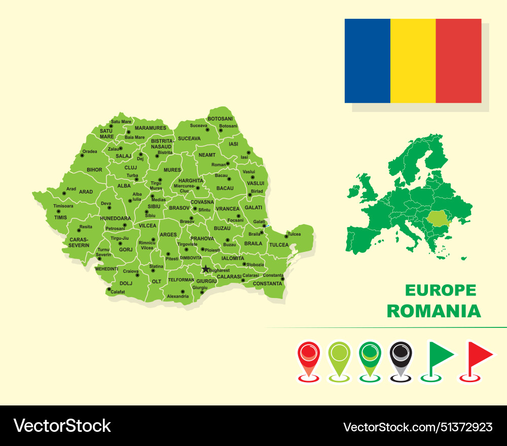 Romania map Royalty Free Vector Image - VectorStock