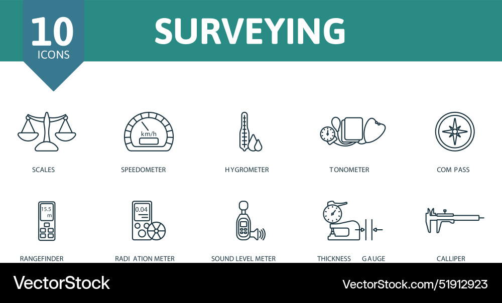 Surveying outline icons set creative scales Vector Image