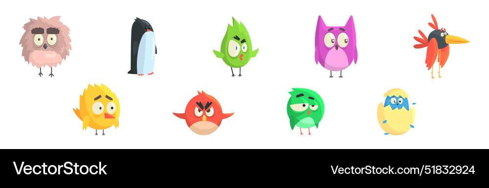 Funny bird comic flying creature with big eyes Vector Image