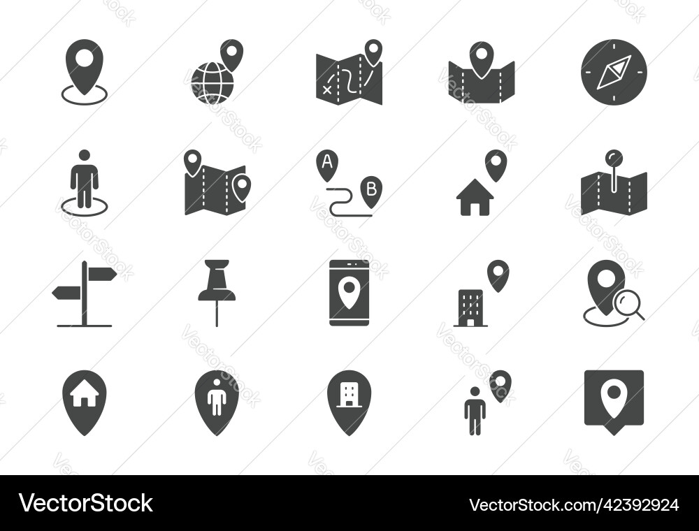 Location flat icons include Royalty Free Vector Image