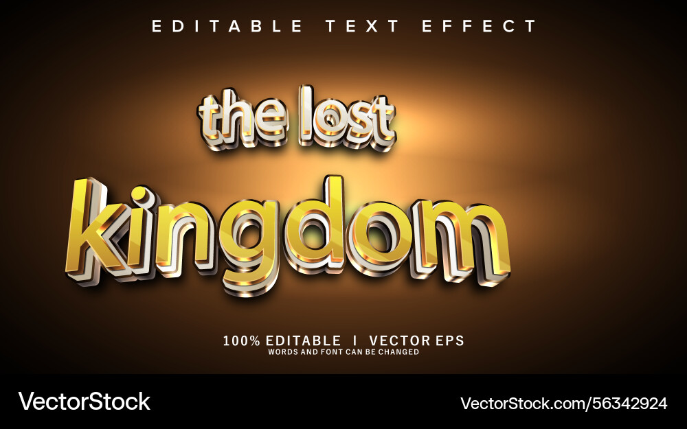 Lost kigdom 3d text effect with modern style Vector Image