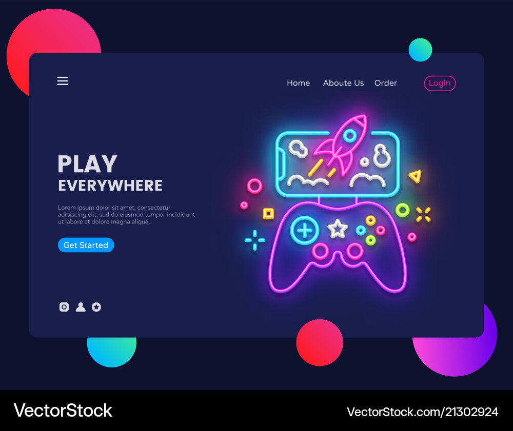 Neon Gamer Website Banner Royalty Free Vector Image