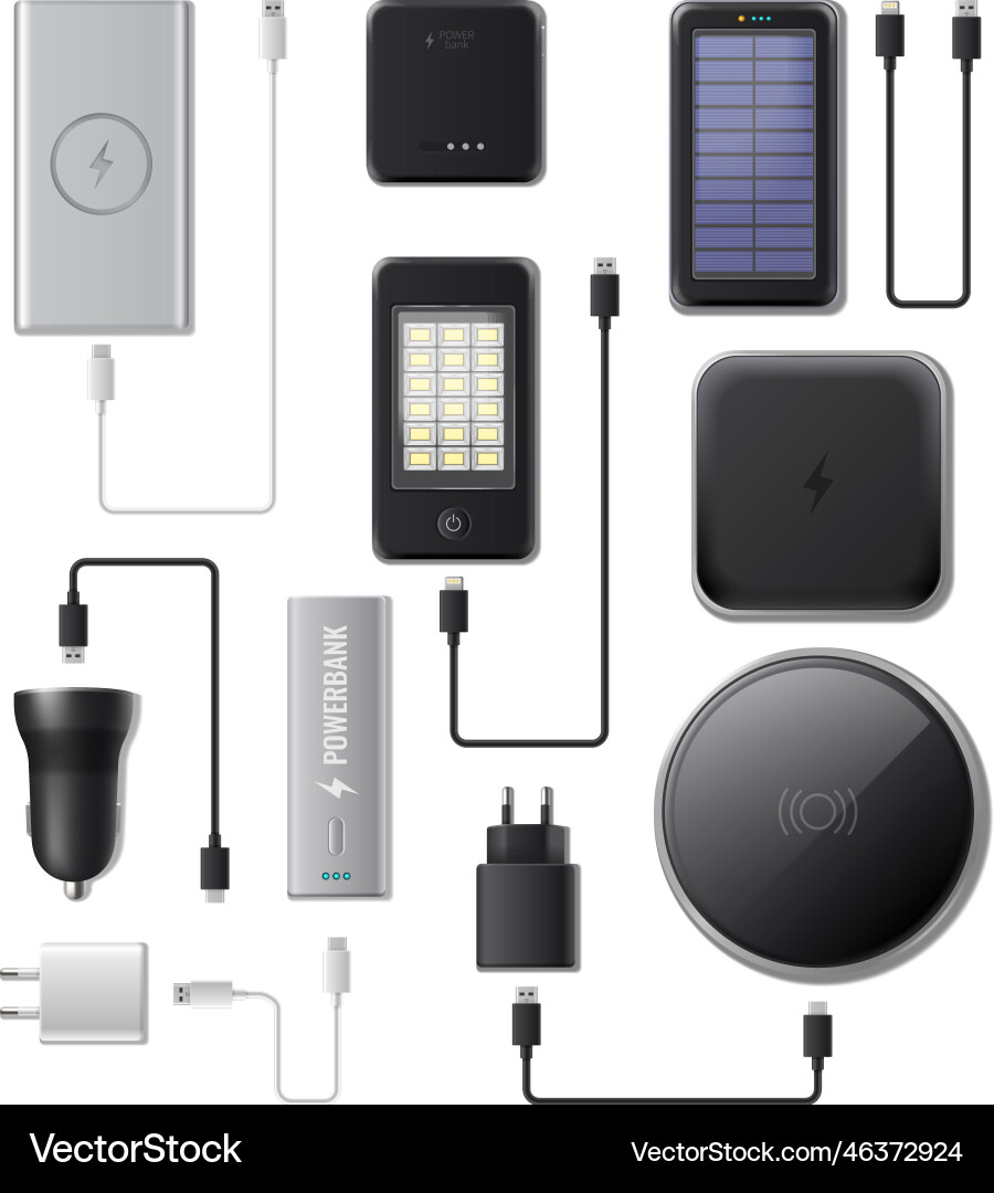 Powerbank realistic set Royalty Free Vector Image