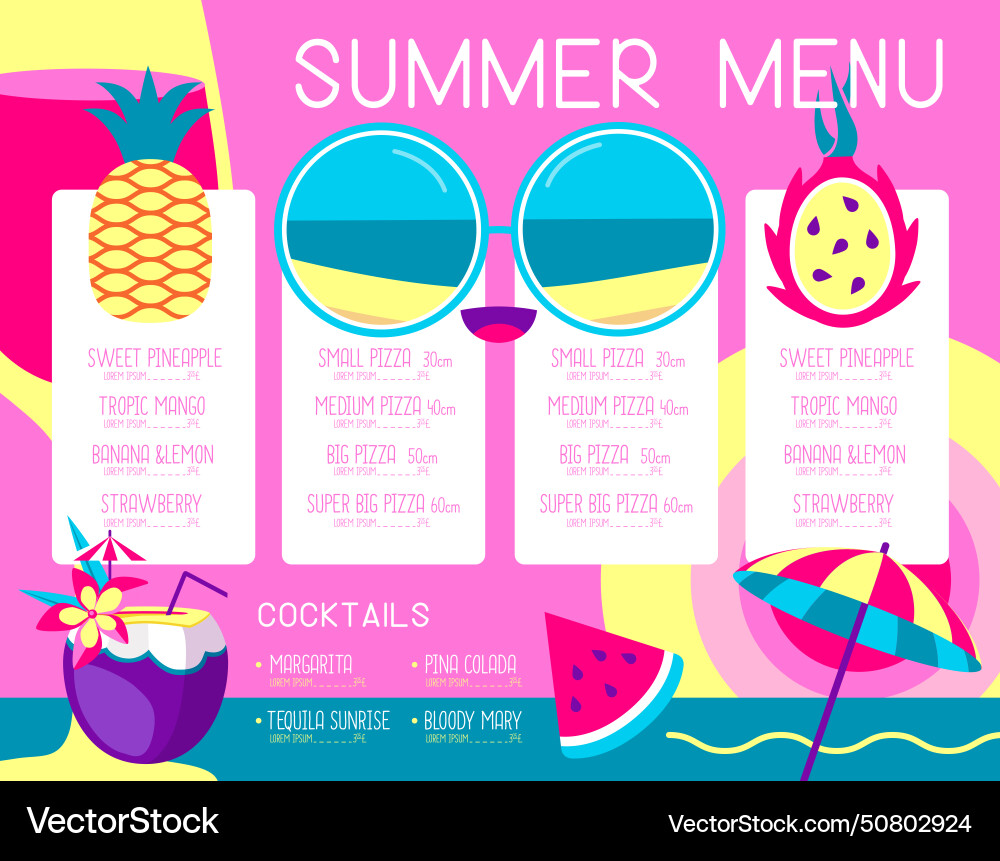 Retro summer restaurant menu design Royalty Free Vector