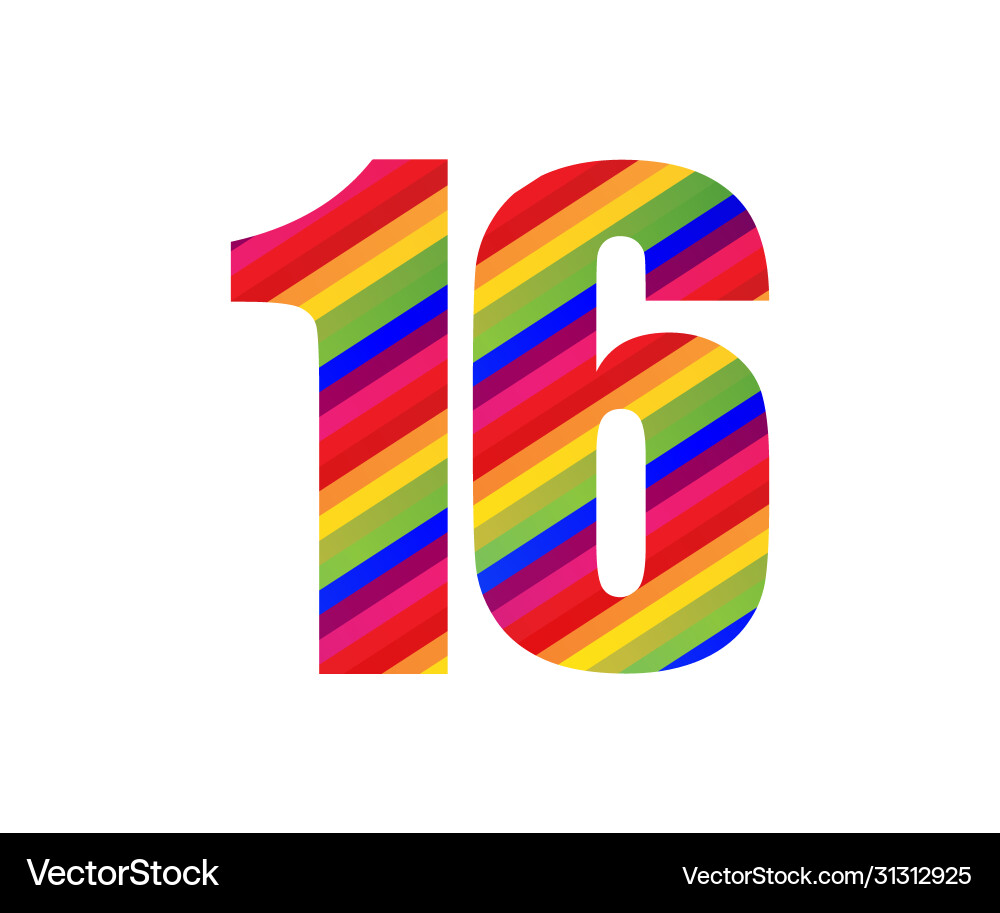 16 number rainbow style numeral digit colorful Vector Image