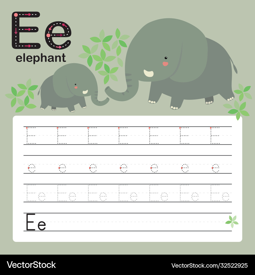E elephant alphabet tracing worksheet for presch Vector Image