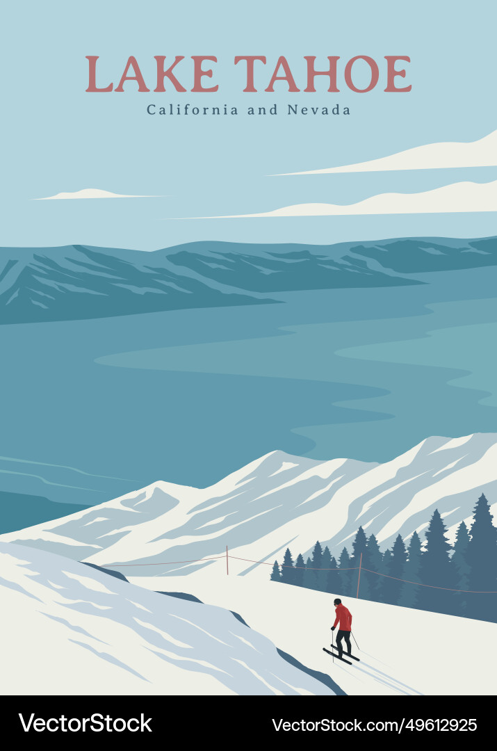 Lake Tahoe Winter Ski Landscape Royalty Free Vector Image
