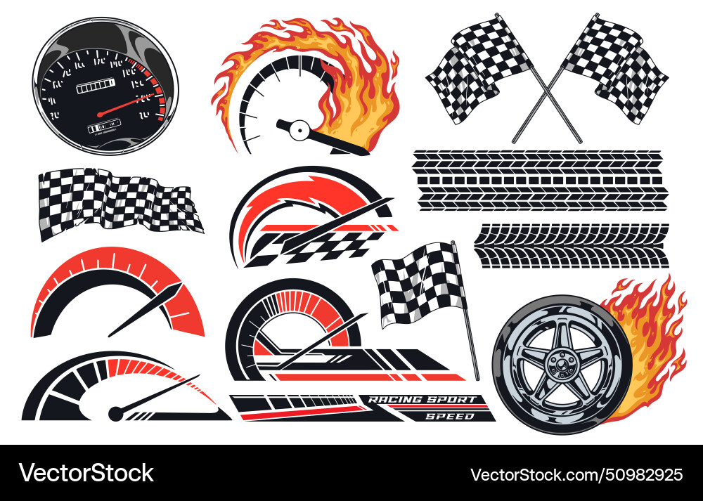Motorsport tuning colorful set elements Royalty Free Vector