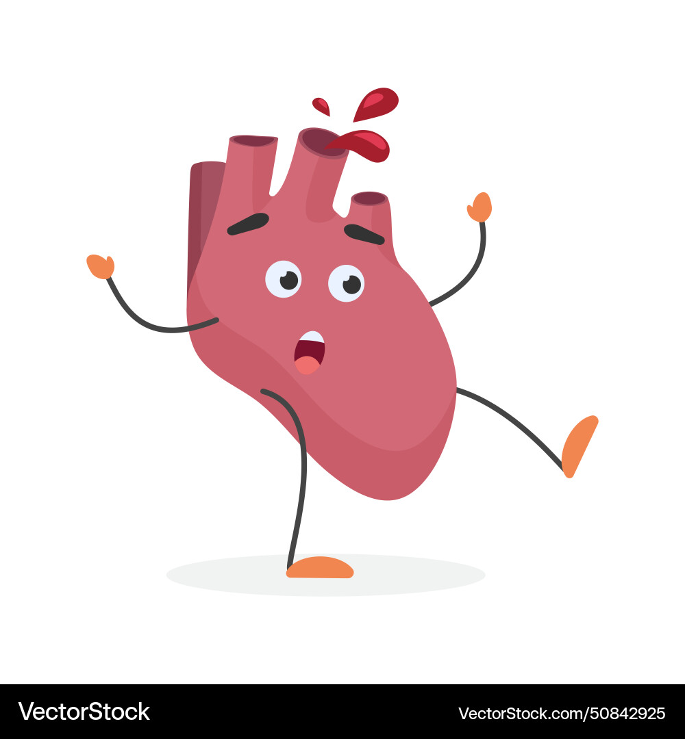 Scared worry heart character with stress and shock