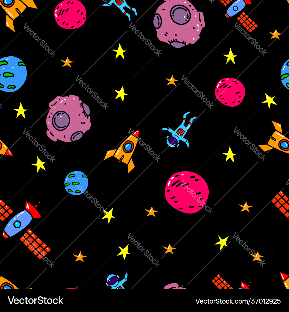 Space Pattern: Stars & Planets Royalty Free Vector Image