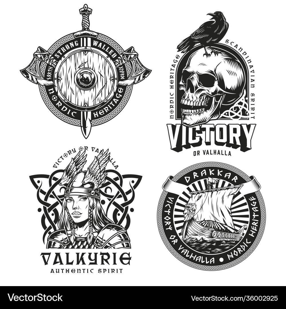 Viking vintage labels set Royalty Free Vector Image