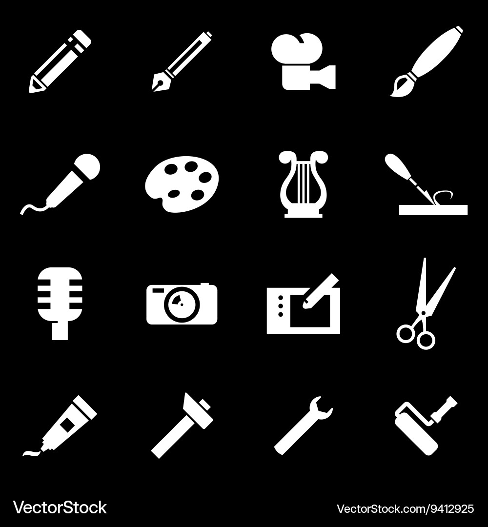 White art tool icon set Royalty Free Vector Image
