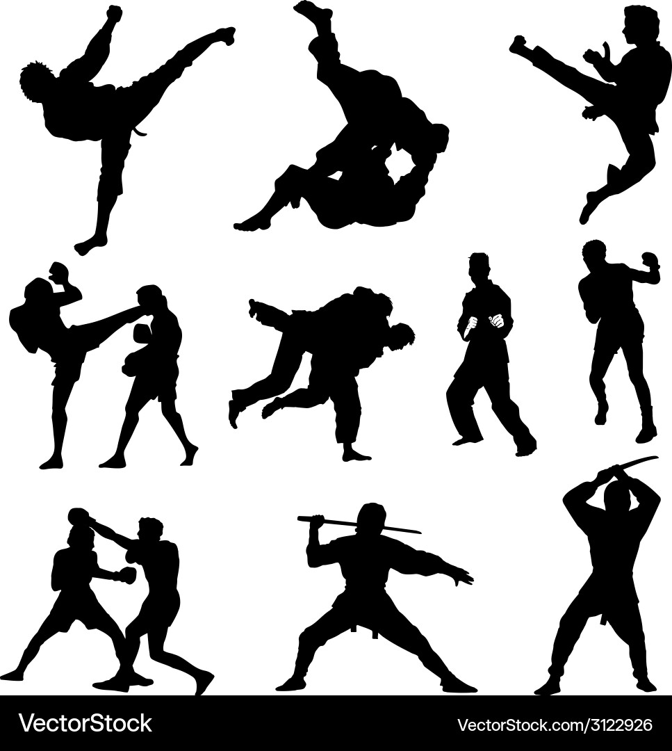 Combat sports silhouettes Royalty Free Vector Image