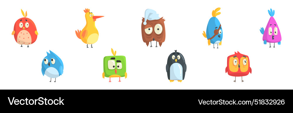 Funny bird comic flying creature with big eyes Vector Image