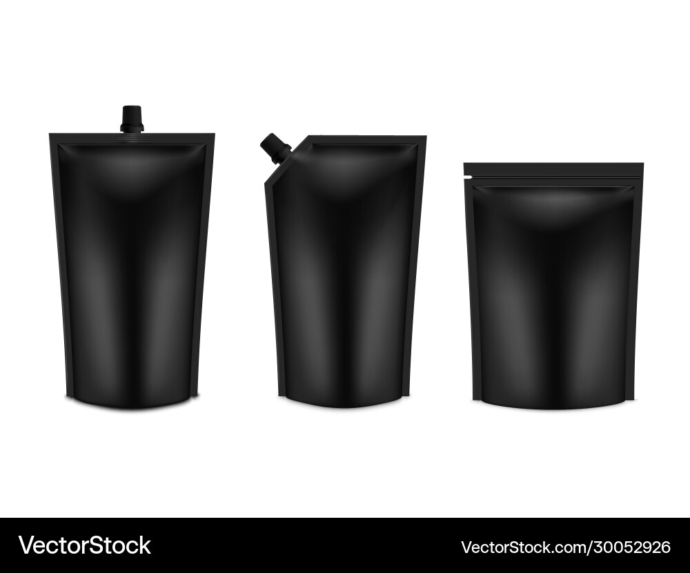 Realistic Black Doy Pack Mockup Set Royalty Free Vector