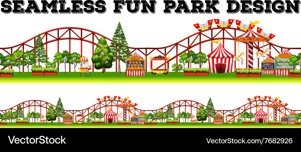 Seamless fun park design with many rides Vector Image