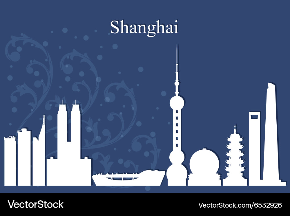 Shanghai city skyline on blue background Vector Image