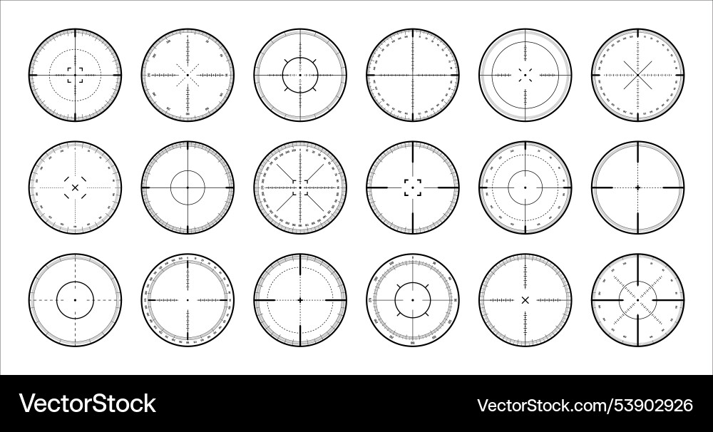 Various sniper rifle sights with degree scale Vector Image
