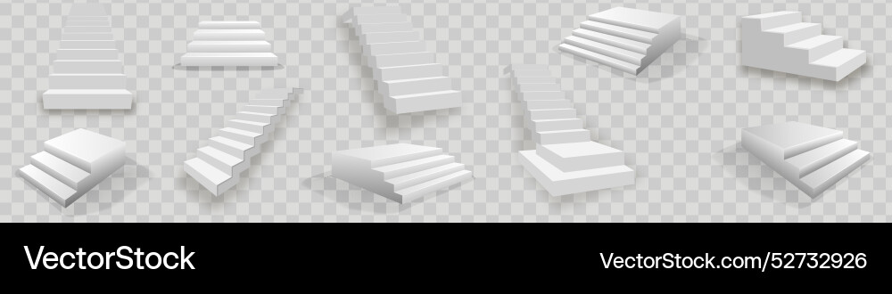 White stairs 3d staircases set isolated Royalty Free Vector