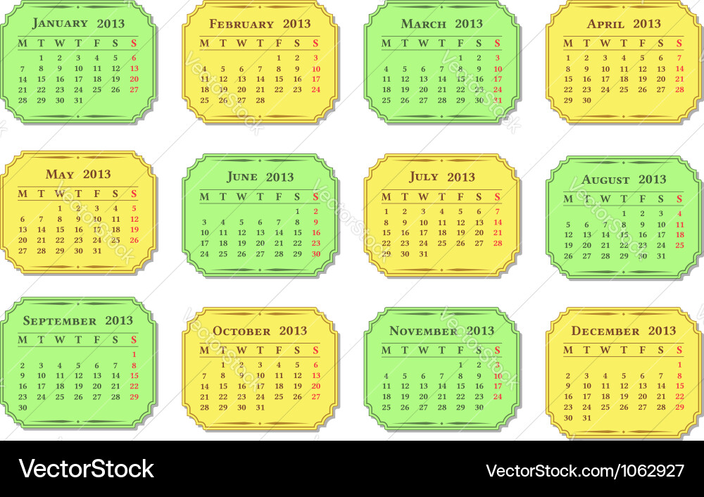 2013 calendar Royalty Free Vector Image - VectorStock