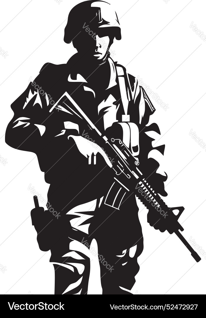 Armed defender elegant soldier holding gun Vector Image