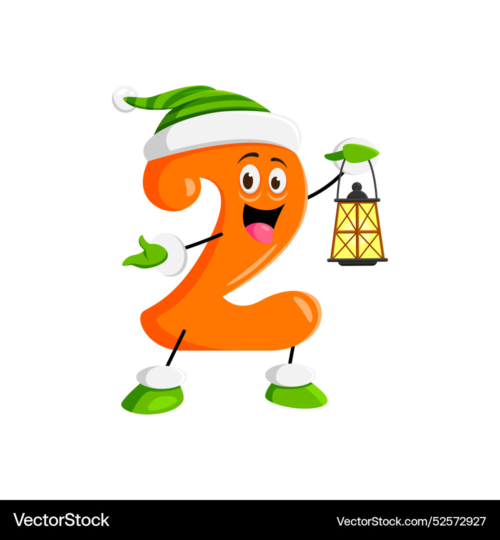 Cartoon math number two holds christmas lantern Vector Image