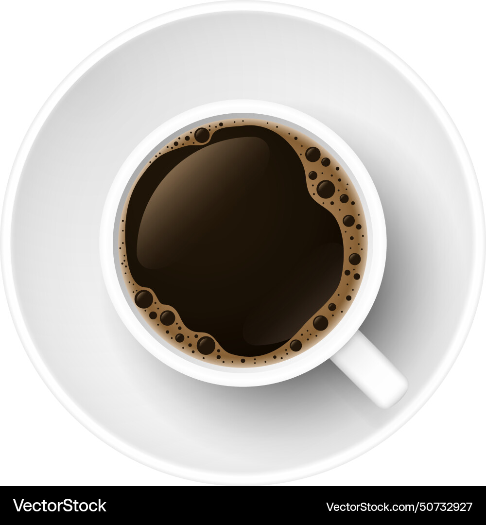 Ceramic mug with hot coffee mockup top view Vector Image