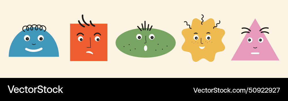 Face with various geometric figures and emotions Vector Image