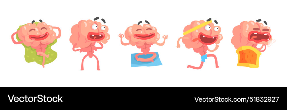 Funny brain character engaged in different Vector Image