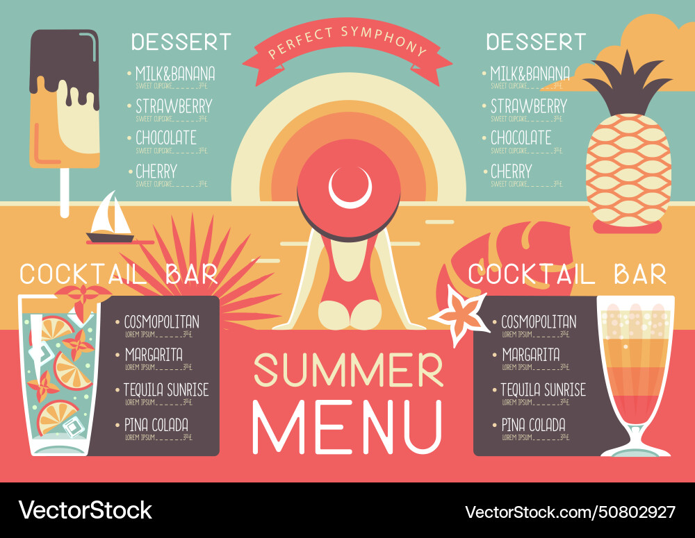 Retro summer restaurant menu design Royalty Free Vector