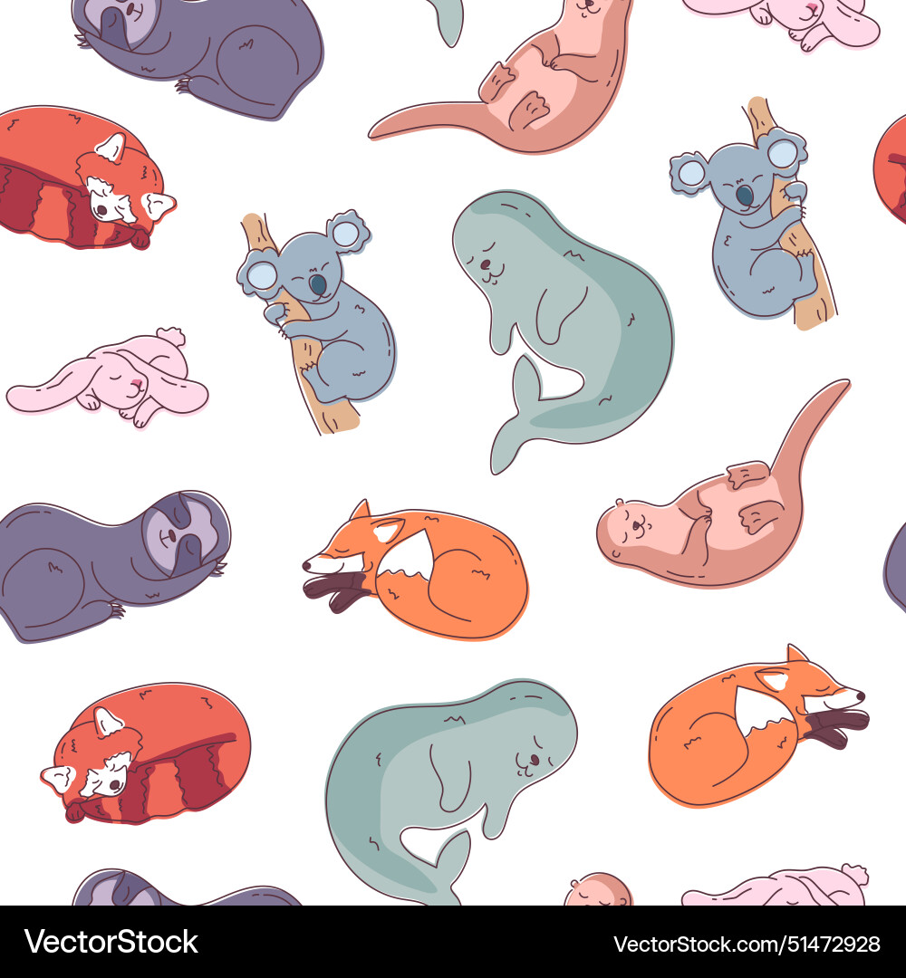 Wild sleeping animals seamless pattern cartoon Vector Image