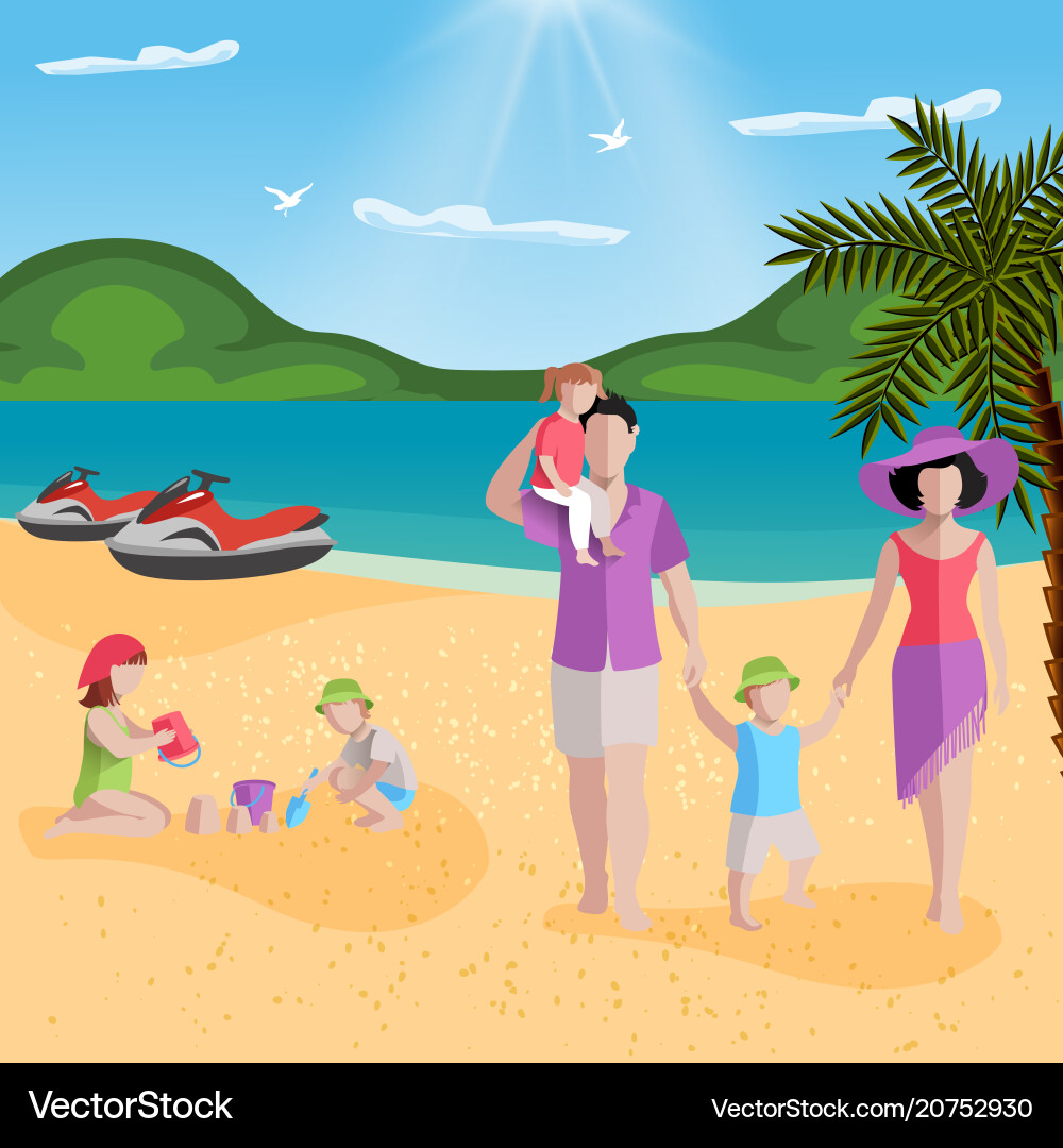 Family rest in lagoon composition Royalty Free Vector Image