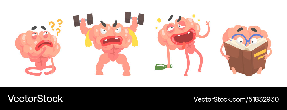 Funny brain character engaged in different Vector Image