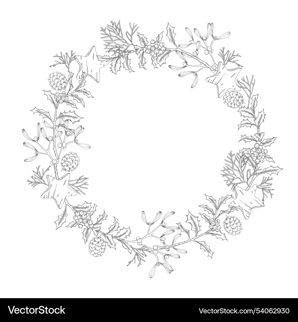 Isolated festive hand drawn christmas wreath Vector Image