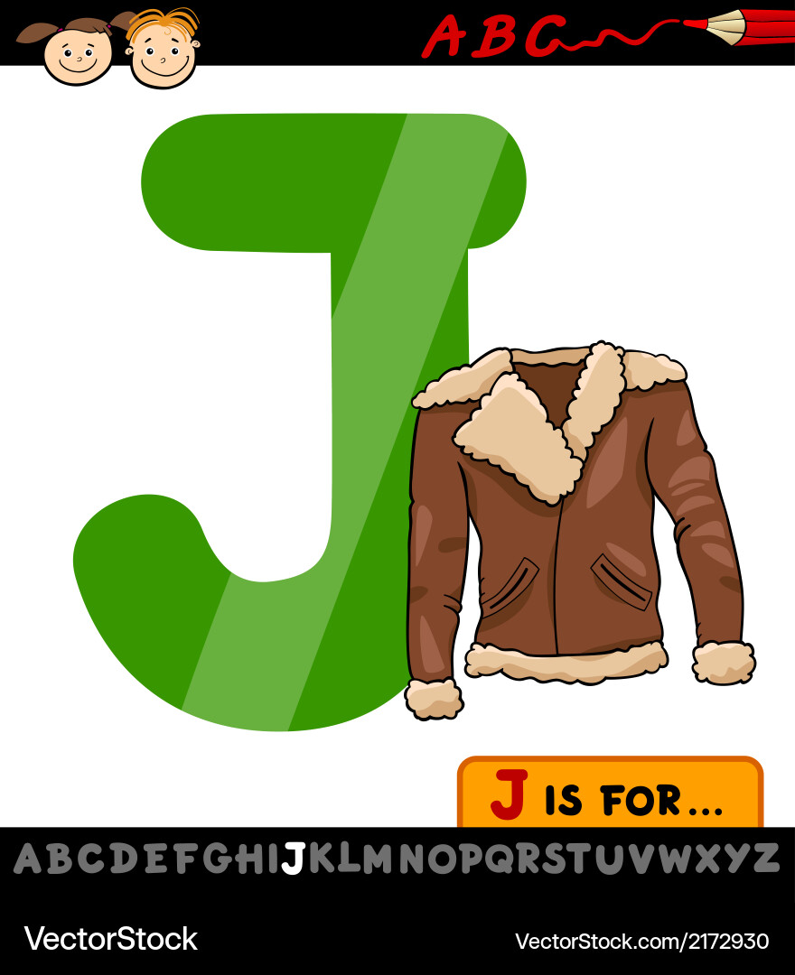Letter j with jacket cartoon Royalty Free Vector Image