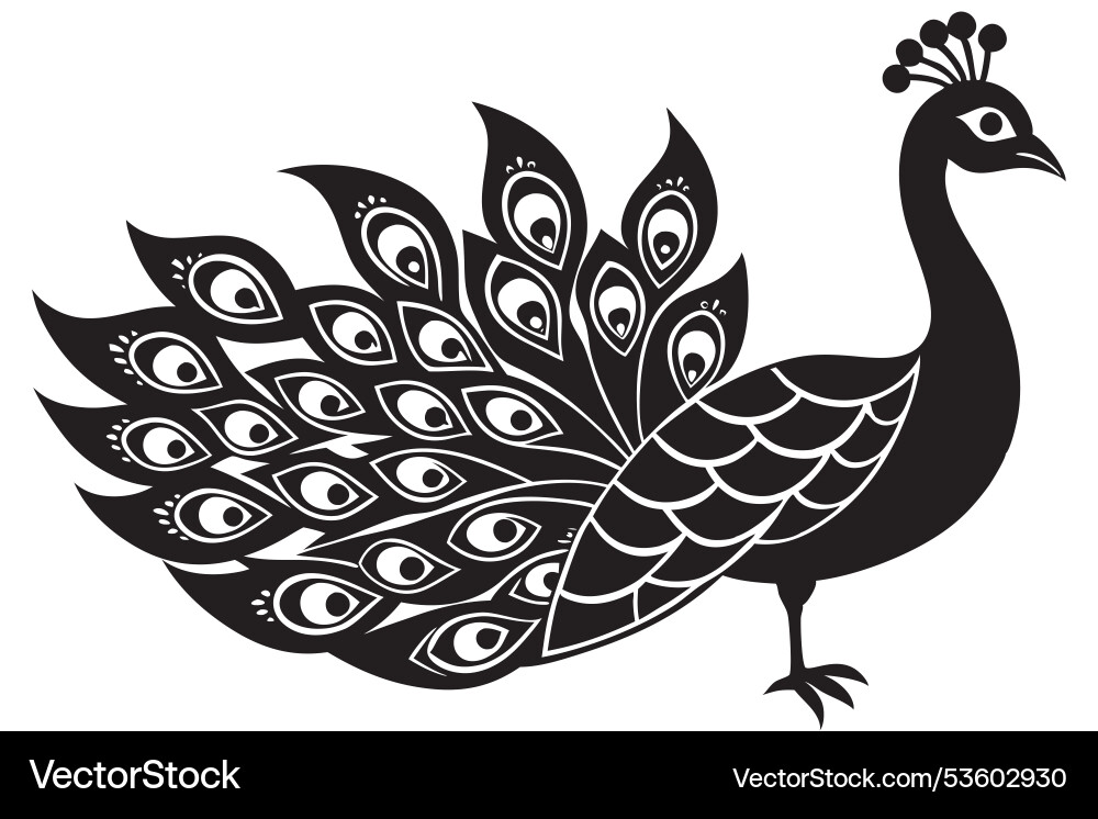 Peacock style rangoli design silhouette Royalty Free Vector