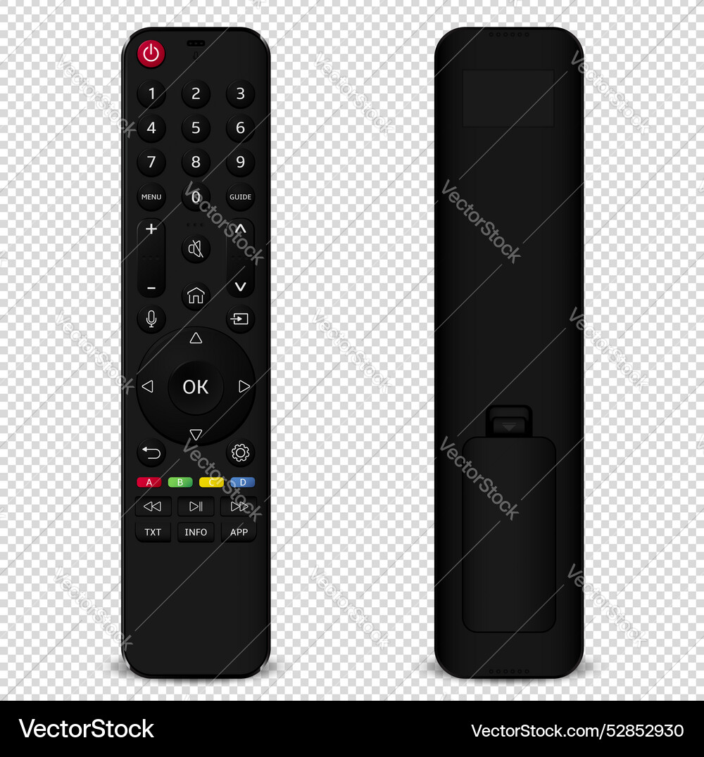 Realistic tv remote control front and back side Vector Image