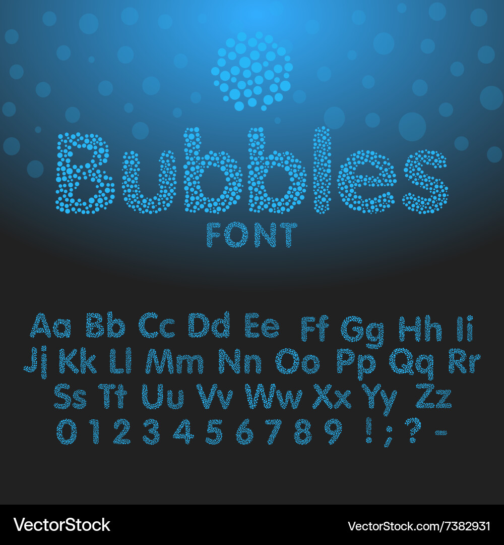 Alphabet letters consisting of blue bubbles Vector Image