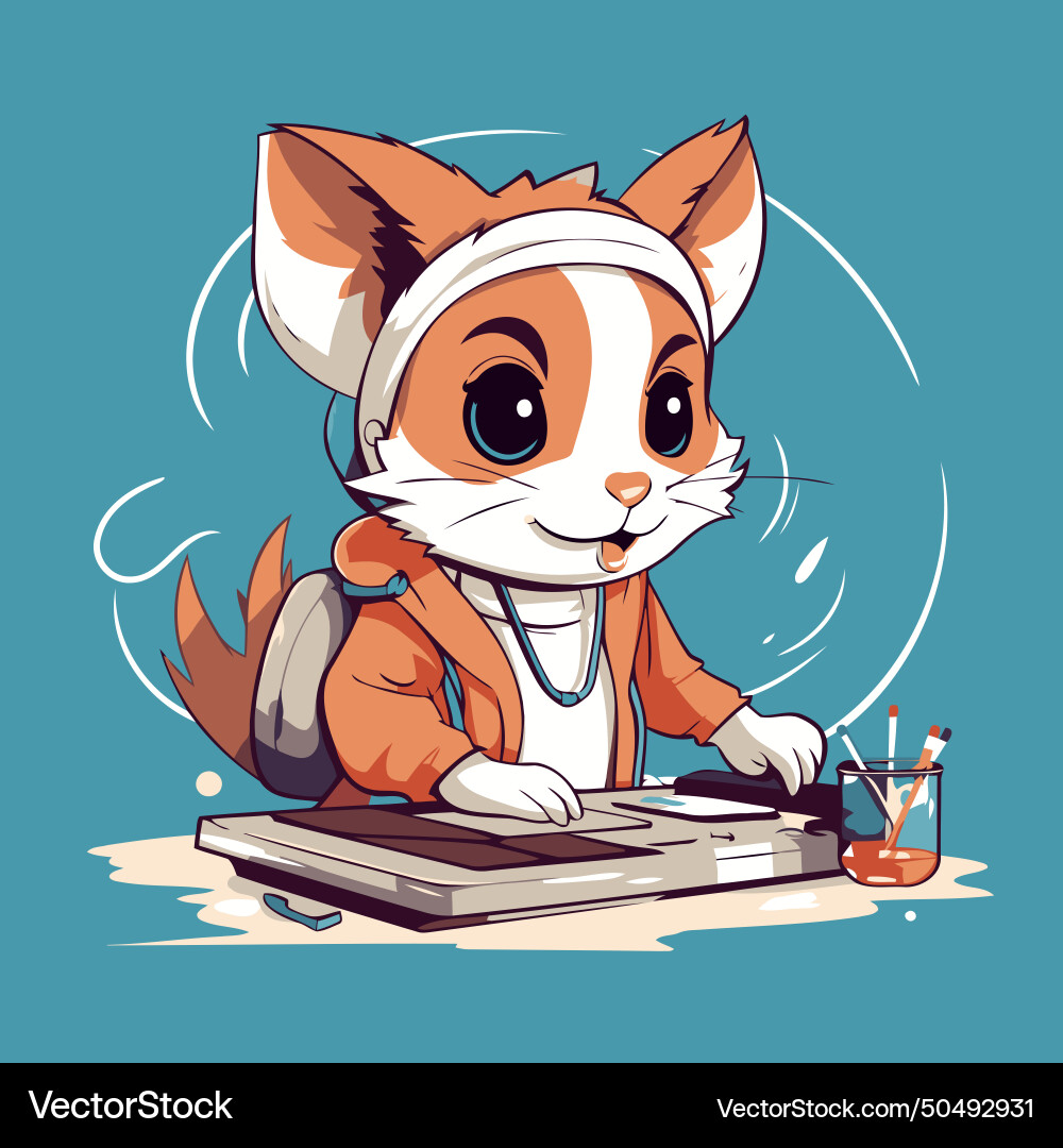 Cute cartoon fox playing music on turntable Vector Image