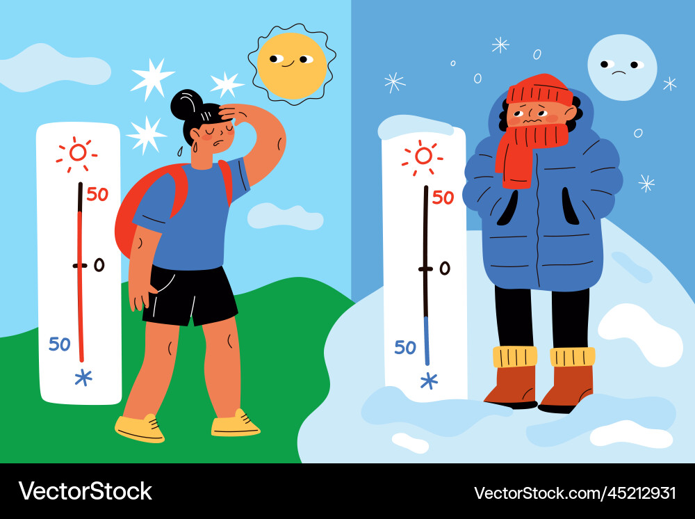 Hot and cold weather summer heat or winter frost Vector Image