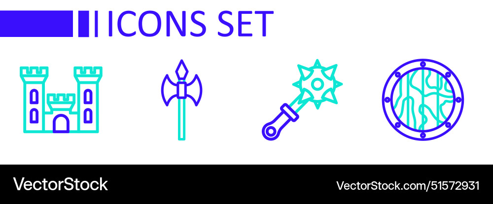 Set line round wooden shield mace with spikes Vector Image