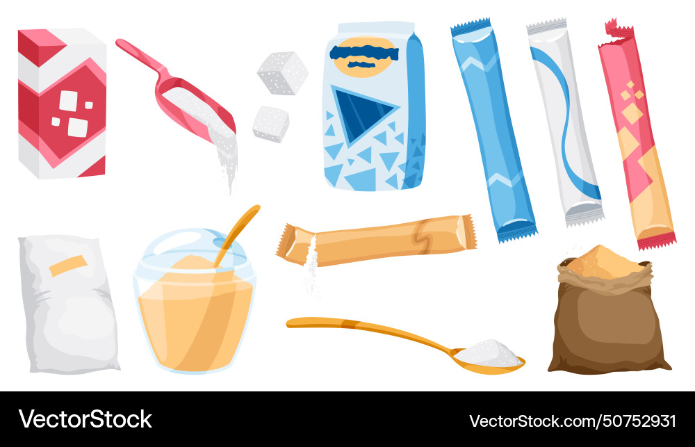 Sugar cartoon symbols set cube granulated Vector Image