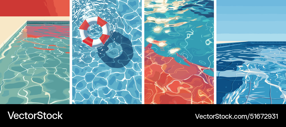 Summer pool surface posters set transparent blue Vector Image