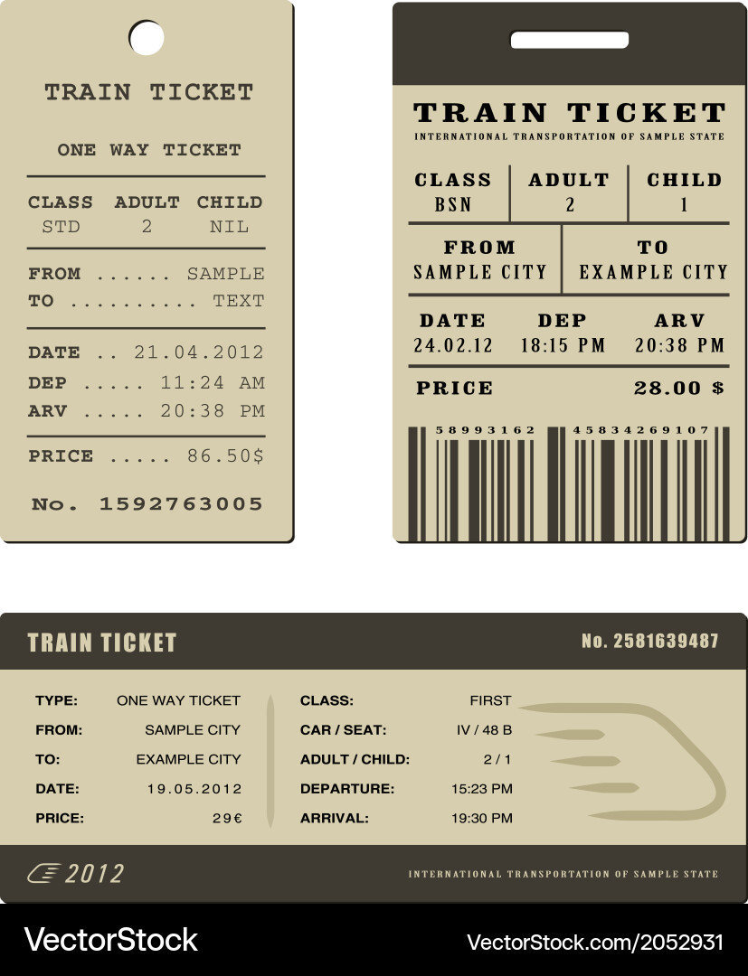 Zugticket Set - Braunes Papier Lizenzfreies Vektorbild